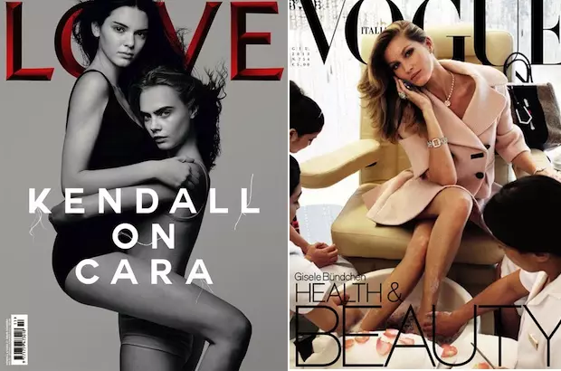 Kendall Jenner ak Cara Delevingne atravè magazin Love; Gisele Bündchen atravè Vogue Italia atravè ajans modèl yo nan New York