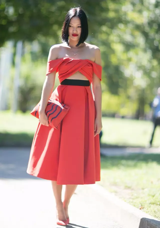 off-the-shoulder-red-crop-top-skirt-street-style