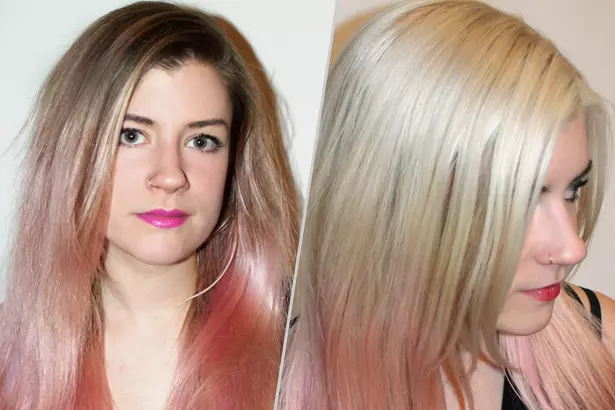 Pred a po prechode na platinovú blond.