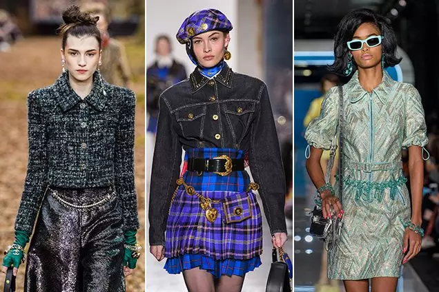 Kjedebelter på Chanel høsten 2018, Versace høsten 2018 og Moschino høsten 2018.