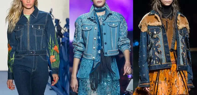 Mga denim jacket sa mga runway ng Spring 2018 sa Adam Selman, Elie Saab at Coach