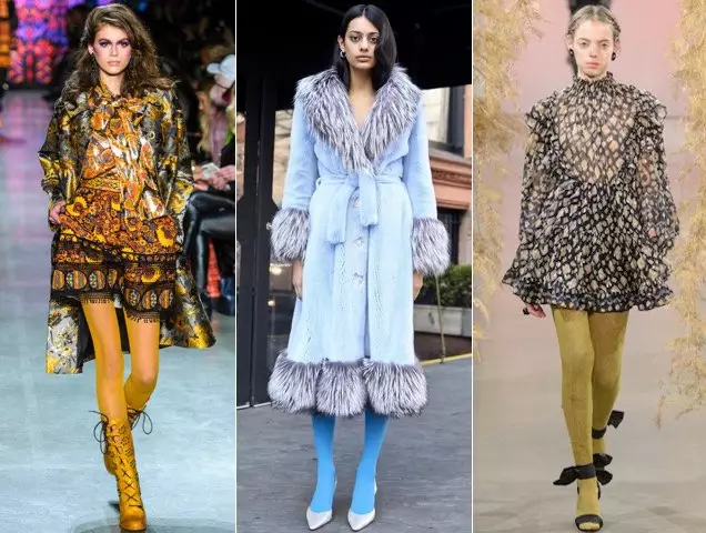 Bunte Strumpfhosen für Damen erwiesen sich als beliebt bei der New York Fashion Week bei Anna Sui Herbst 2018, Saks Potts Herbst 2018, Ulla Johnson Herbst 2018