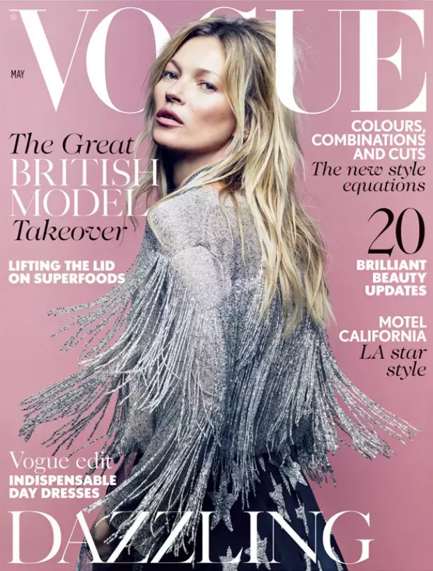 Kate Moss ntawm lub npog ntawm British Vogue