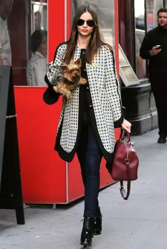 Miranda Kerr ulkoiluttaa koiraansa New York Cityssä maaliskuussa 2012 leikattuna