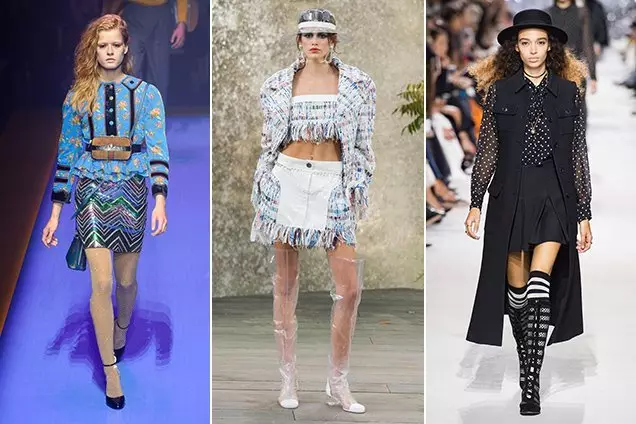 Miniskirts a kan titin bazara na 2018. Gucci Spring 2018, Chanel Spring 2018, Kirista Dior Spring 2018