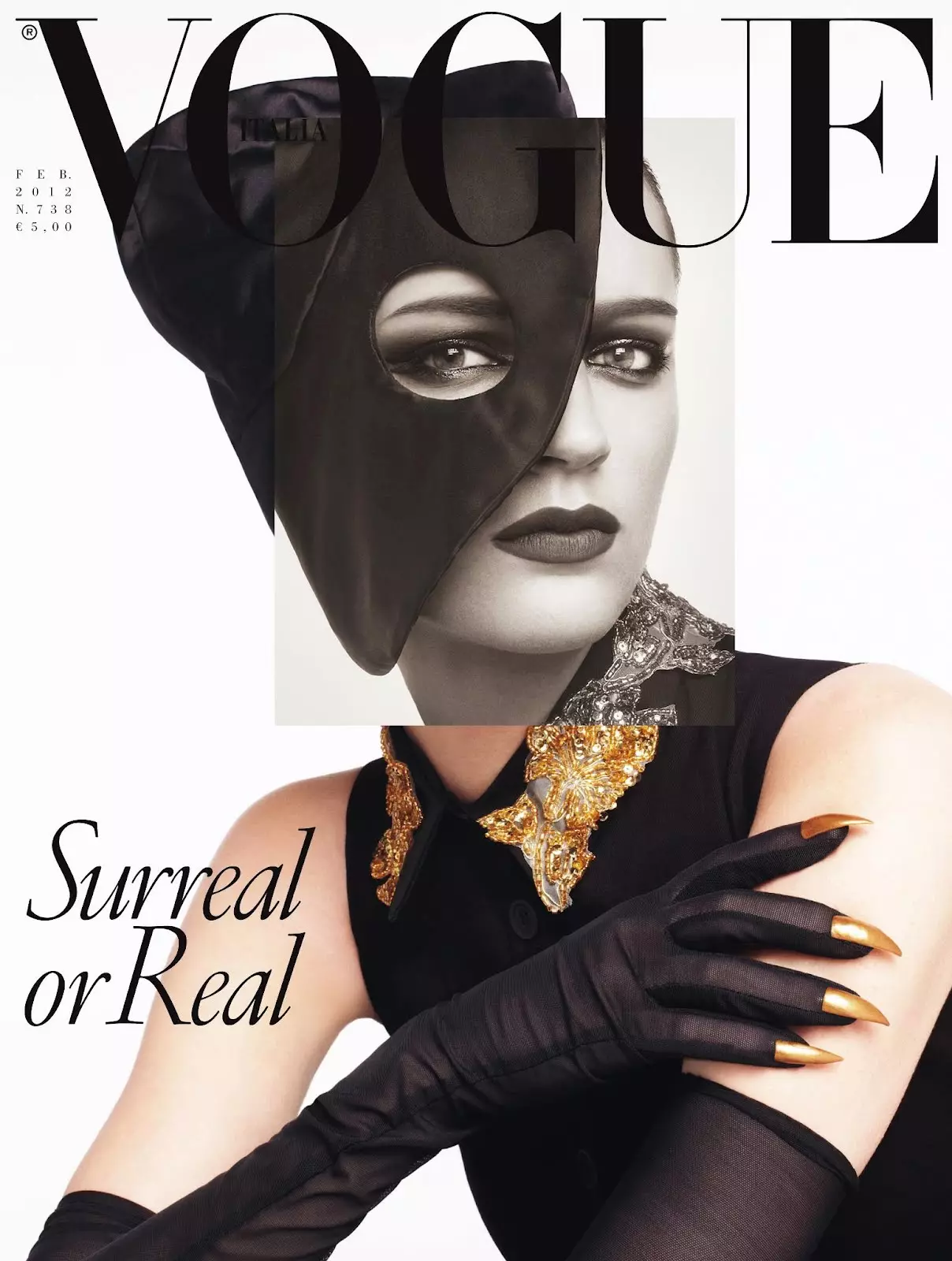 Laura Kampman សម្រាប់ទស្សនាវដ្តី Vogue Italia ខែកុម្ភៈ ឆ្នាំ 2012; រូបភាព៖ Steven Meisel/Vogue Italia