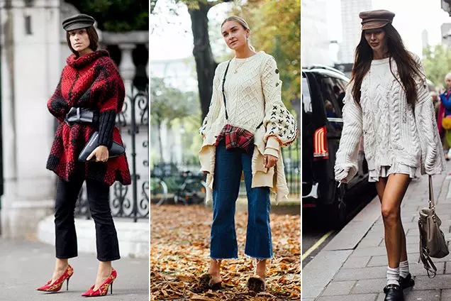 Ang mga fashion girls ay nagsusuot ng malalaking sweater, istilo ng kalye