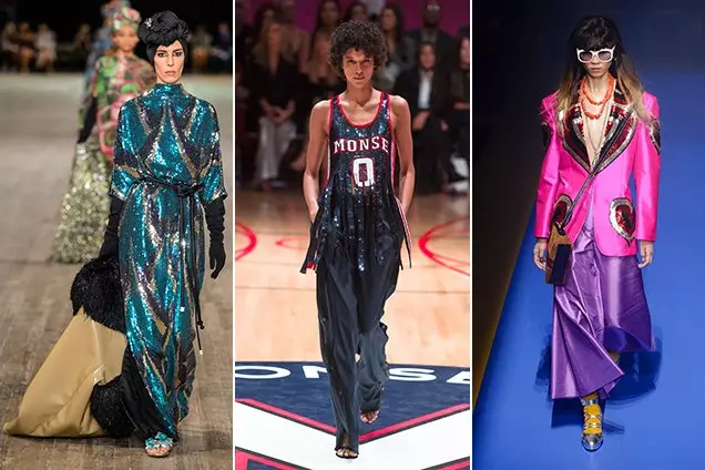 Sequins ar rúidbhealaí Earrach 2018 ag Marc Jacobs Spring 2018, Monse Spring 2018, Gucci Spring 2018