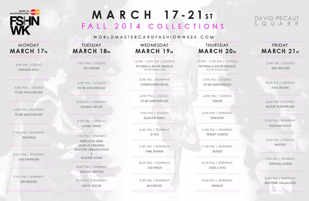 Распоред Недеље моде у Торонту