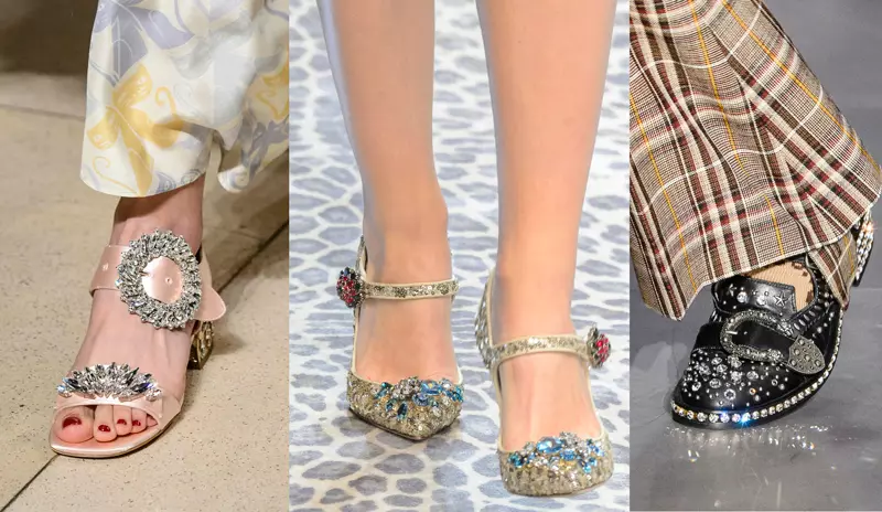 Bejeweled kurpes uz Miu Miu, Dolce & Gabbana, Gucci Fall 2017 skrejceļiem