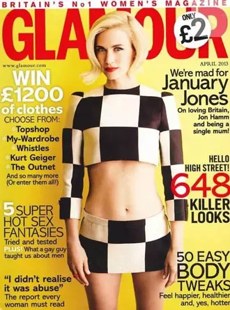 Glamour UK's January Jones Cover ass en Argument géint dem Louis Vuitton seng Fréijoer 2013 Kollektioun