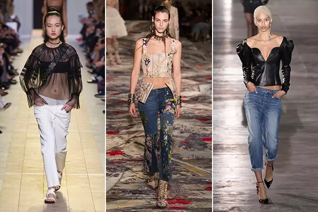მოპირკეთებული ტოპები და ჯინსები დაბრუნდა როგორც Christian Dior-ის გაზაფხული 2017, Alexander McQueen 2017 წლის გაზაფხული, Saint Laurent 201 წლის გაზაფხული