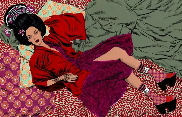 当代插画家 Bijou Karman 将蕾哈娜的设计变成了 Fenty for Stance 发布的插图艺术作品。