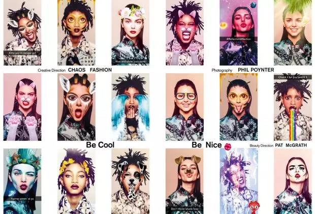 Kendall Jenner og Willow Smith leika sér með ýmsar Be Cool Be Nice Snapchat linsur.
