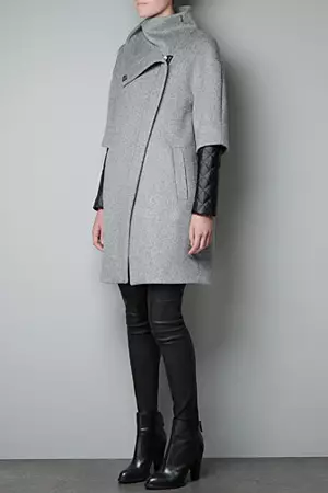 Zara gray coat na may faux leather na quilted sleeves - forum buys