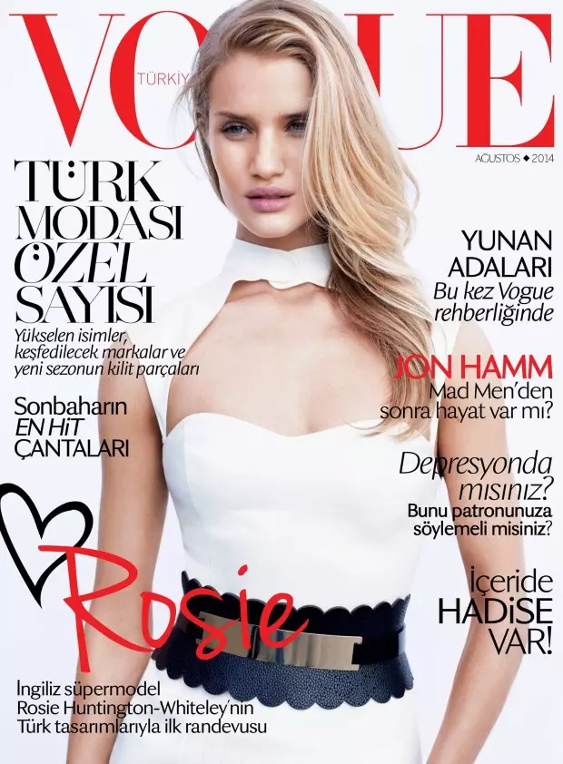 Vogue Turkije Augustus 2014 Rosie Huntington-Whiteley Horst Diekgerdes